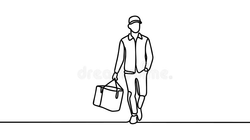 Continuous Line Art or One Line Drawing of Delivery Man Standing with ...