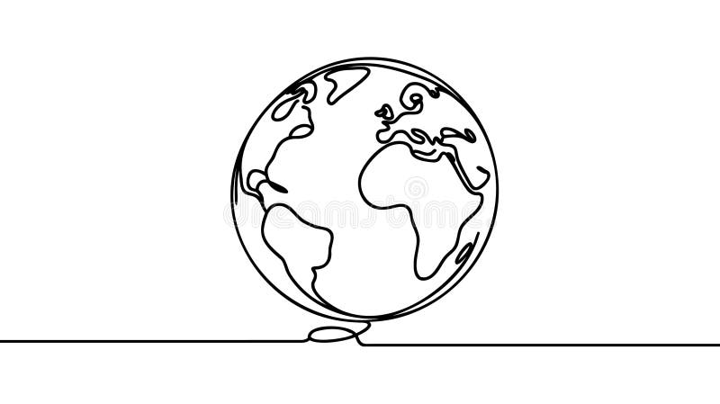 Continuous Line Art or One Line Drawing of Global Vector on White ...