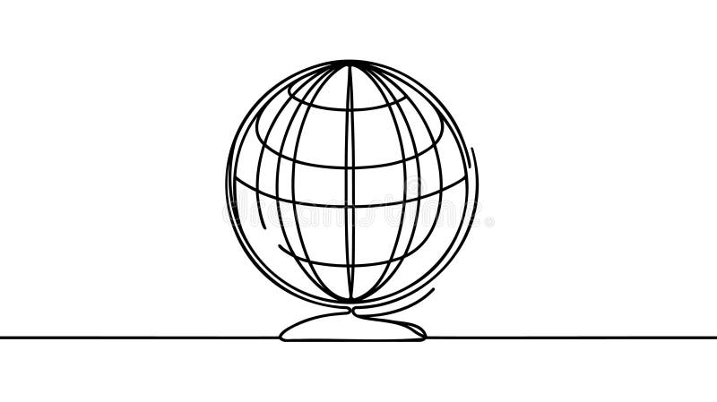 Continuous Line Art or One Line Drawing of Global Vector on White ...