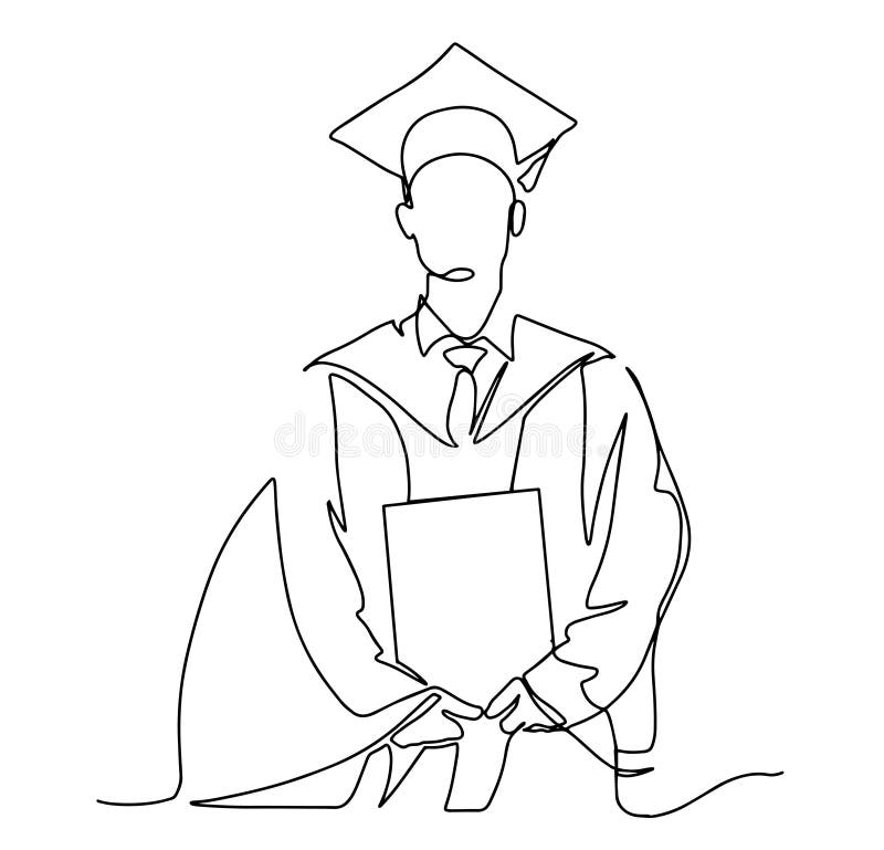 Continuous Line Art or One Line Drawing of Graduation Students Card ...