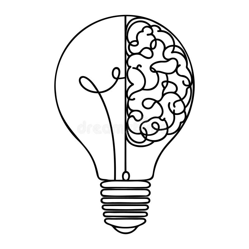Continuous Line Art or One Line a Light Bulb Half Brain Logical Concept ...