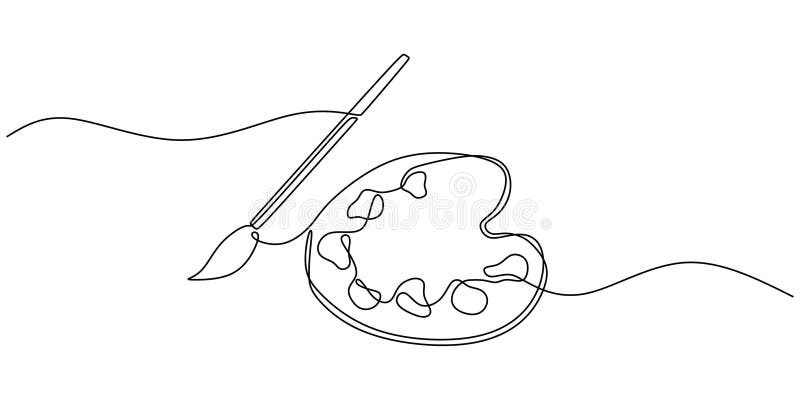Continuous Line Art of Palette and Brush Set for Creative Studios and ...