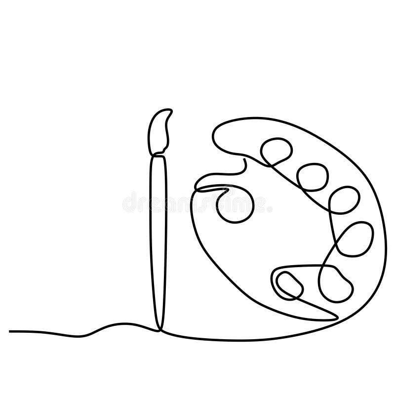Continuous Line Art of Palette and Brush Set for Creative Studios and ...
