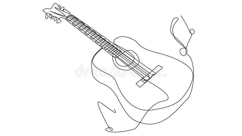 Simple Line Drawing of a Guitar with Musical Notes Stock Video - Video ...