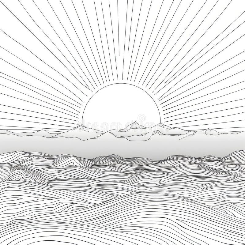 Continuous Line Art of Sun stock photo. Image of travel - 352222040