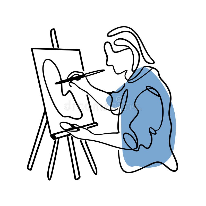 Continuous Line Art Woman Painting on Canvas Vector for Art Projects ...