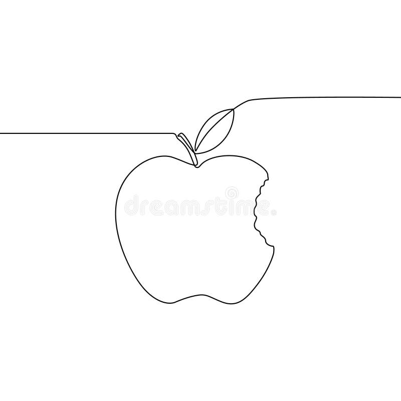 Continuous Line Bitten Apple with Leaf. Vector Illustration. Stock ...
