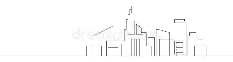Continuous Line City Building. One Single Outline Cityscape Continuous ...