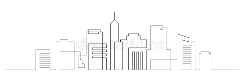 Continuous Line City Building. One Single Outline Cityscape Continuous ...