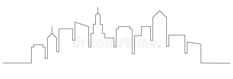 Continuous Line City Building. One Single Outline Cityscape Continuous ...
