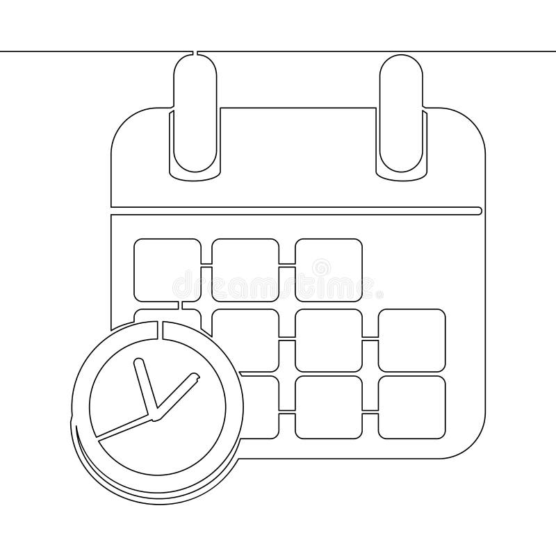 Continuous Line Clock with Calendar Planner Stock Vector - Illustration ...