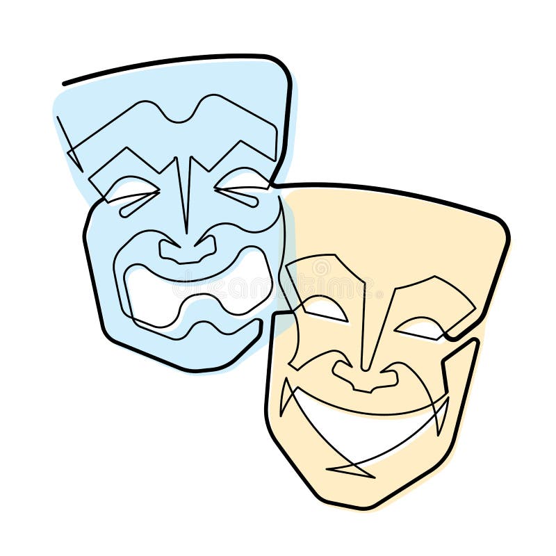 Continuous Line Comedy and Tragedy Masks Stock Vector - Illustration of ...