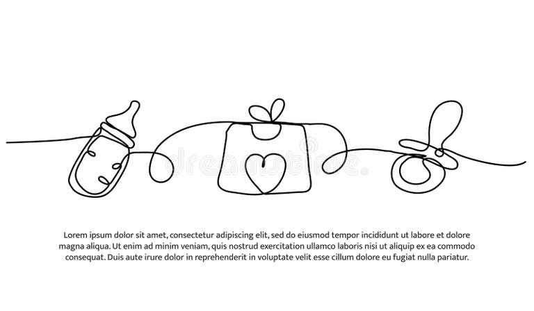 Continuous Line Design of Baby Pacifier and Bib Stock Illustration ...