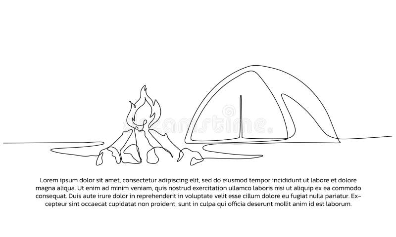 Continuous Line Design of Happy To Camp and Set Up a Tent with a ...