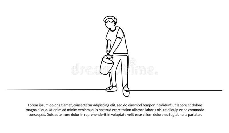 Continuous Line Design of a Man Carries Water in a Bucket Stock ...