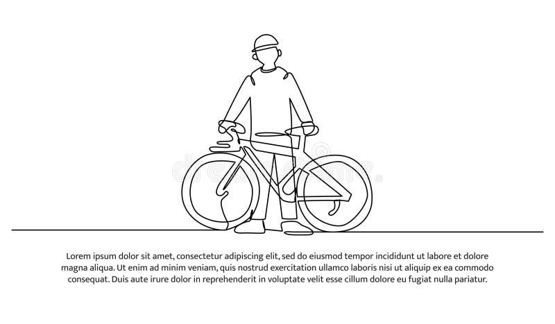 Continuous Line Design of People Pushing Bicycles while Walking Stock ...