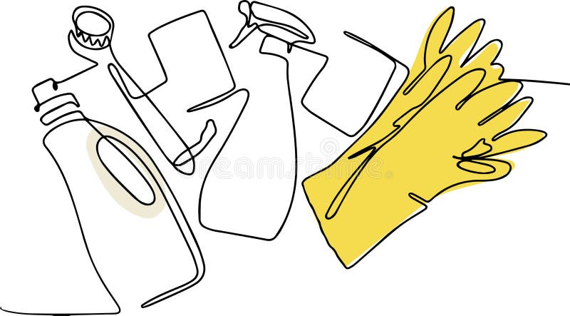 Continuous Line Draw of Cleaning Procucts Stock Vector - Illustration ...