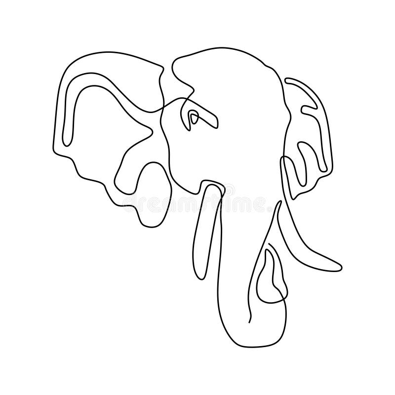 Continuous Line Draw Head Elephant Design Illustration Stock Vector ...