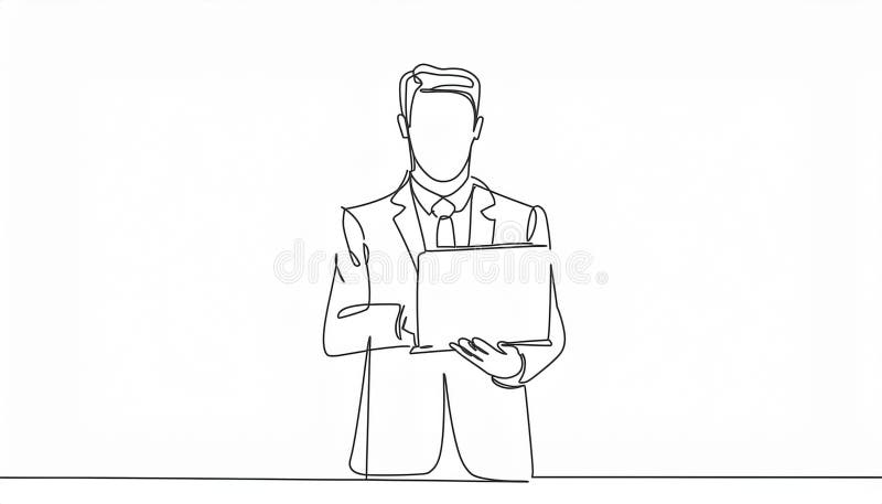 Continuous Single Line Drawing of Computer Hacker Stereotype, Line Art ...