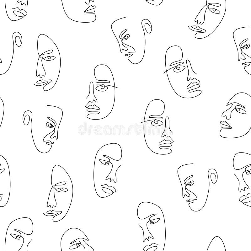 Continuous Line Drawing of Abstract Face. Seamless Pattern of Face ...