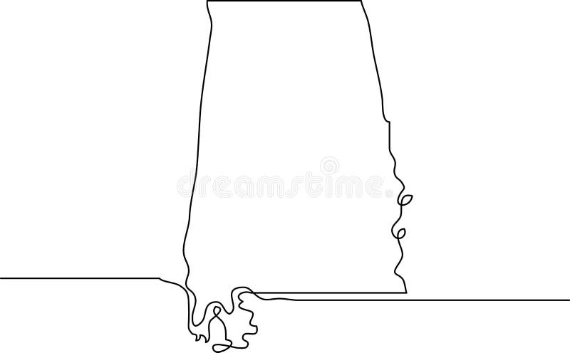Continuous Line Drawing of Alabama State Stock Vector - Illustration of ...