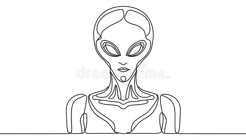 Continuous Line Drawing of Alien, Doodle Vector Illustration in Simple ...