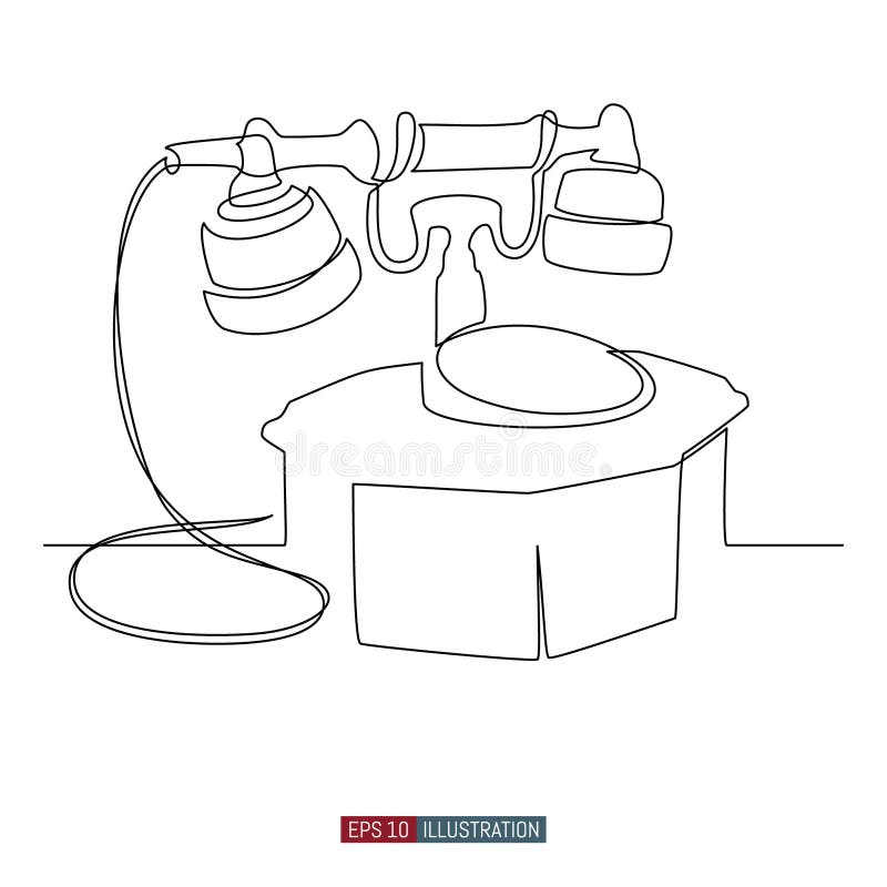 Continuous Line Drawing of Antique Telephone. Template for Your Design ...