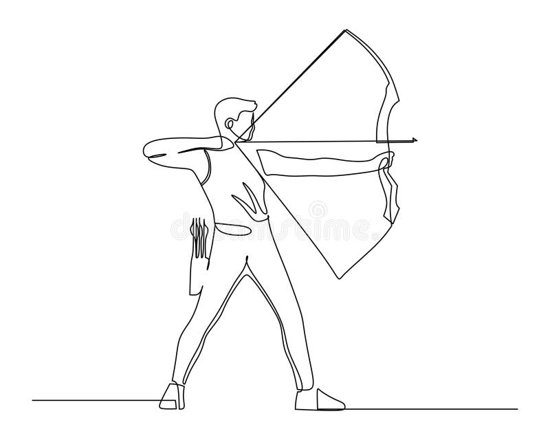Continuous Line Drawing of an Archer Aiming a Bow and Arrow, Capturing ...