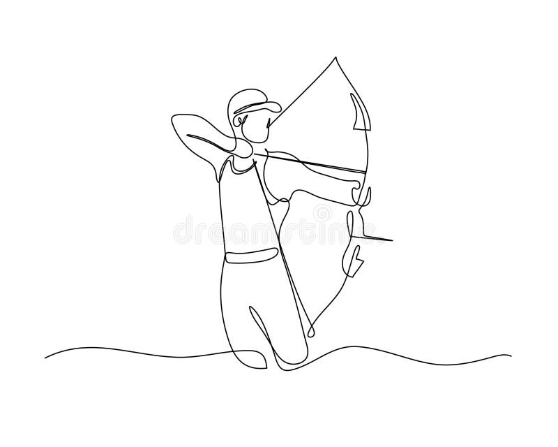 Continuous Line Drawing of an Archer Aiming a Bow and Arrow, Capturing ...