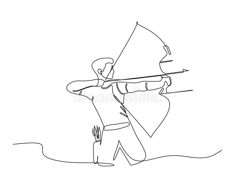 Continuous Line Drawing of an Archer Aiming a Bow and Arrow, Showcasing ...