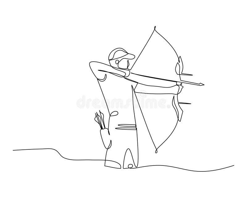 A Continuous Line Drawing of an Archer Aiming a Bow and Arrow ...
