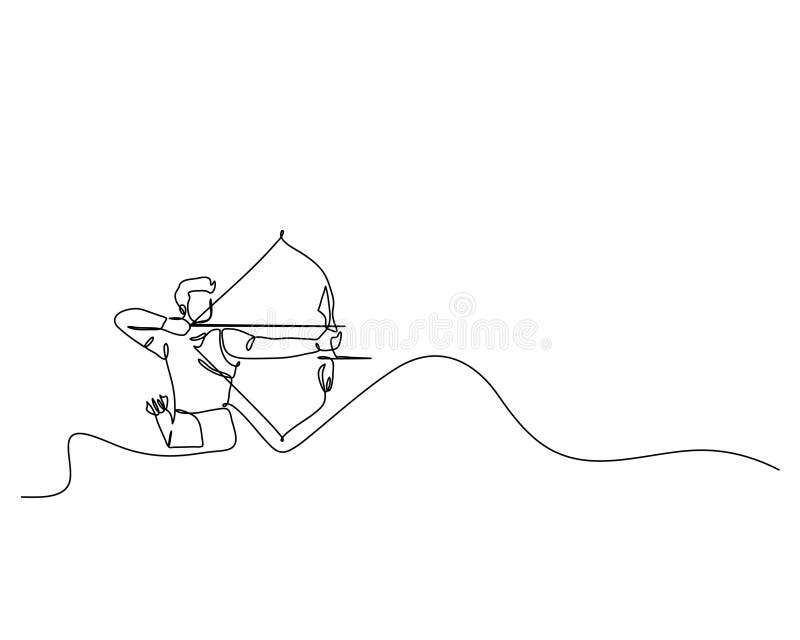 Continuous Line Drawing of an Archer Aiming a Bow and Arrow ...