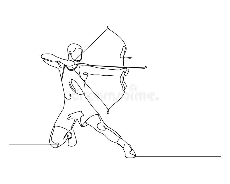 Continuous Line Drawing of an Archer in a Dynamic Pose, Kneeling and ...