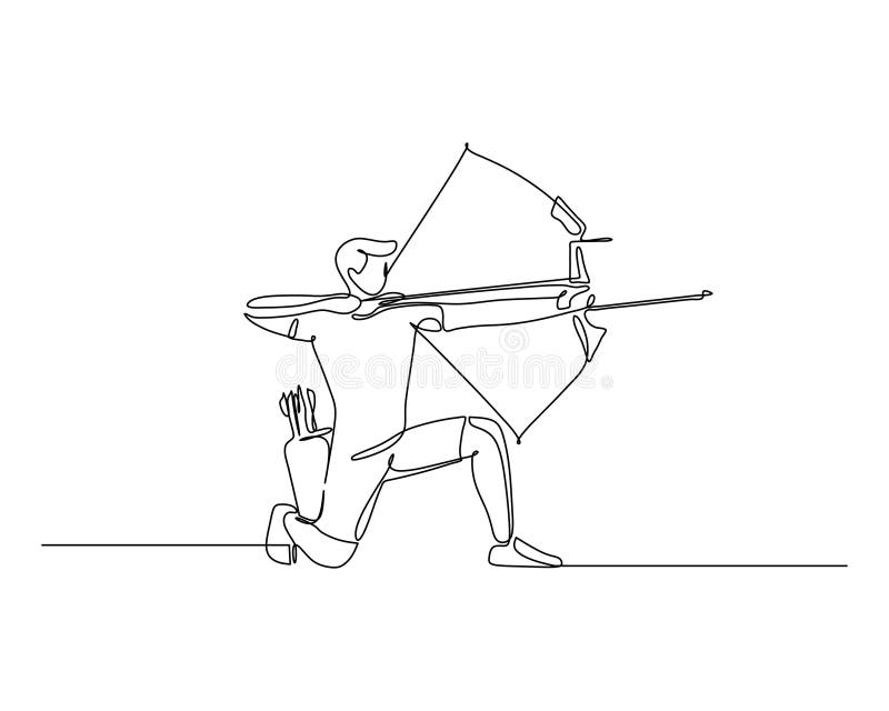 Continuous Line Drawing of an Archer in a Kneeling Position, Aiming a ...