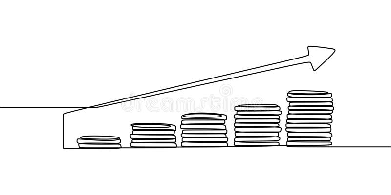 Continuous Line Drawing of Arrow Rising from Coin Stack. Financial ...