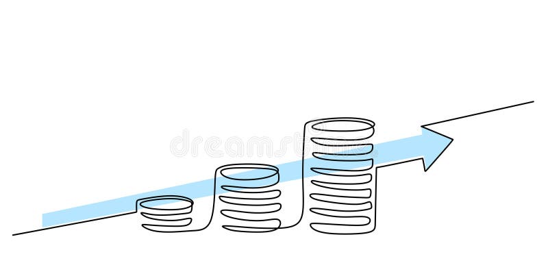 Continuous Line Drawing of Arrow Rising from Coin Stack. Financial ...