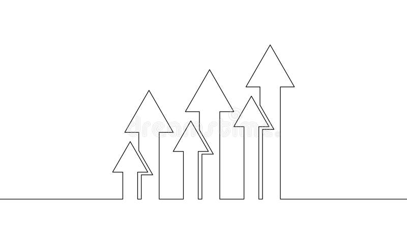 Continuous Line Drawing of Increasing Chart. Arrow Up, Business Growth ...