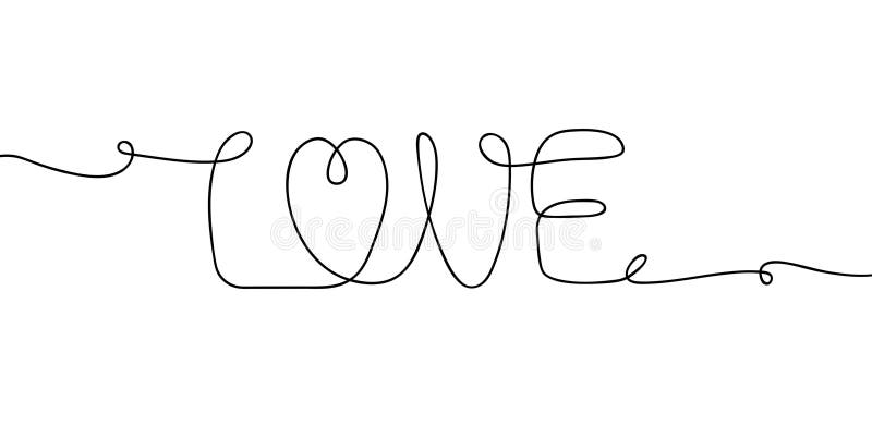 Continuous Line Drawing Art. Love Text Hand Drawn with Black Line Stock ...