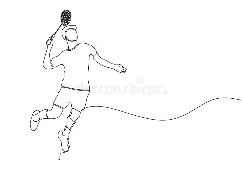 Continuous Line Drawing of Badminton Player Jump and Smash the Ball ...