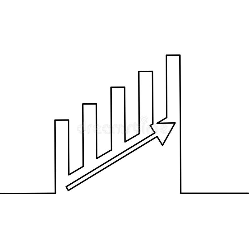 Continuous Line Drawing of Bar Chart, Growing Graph, Business Growth ...
