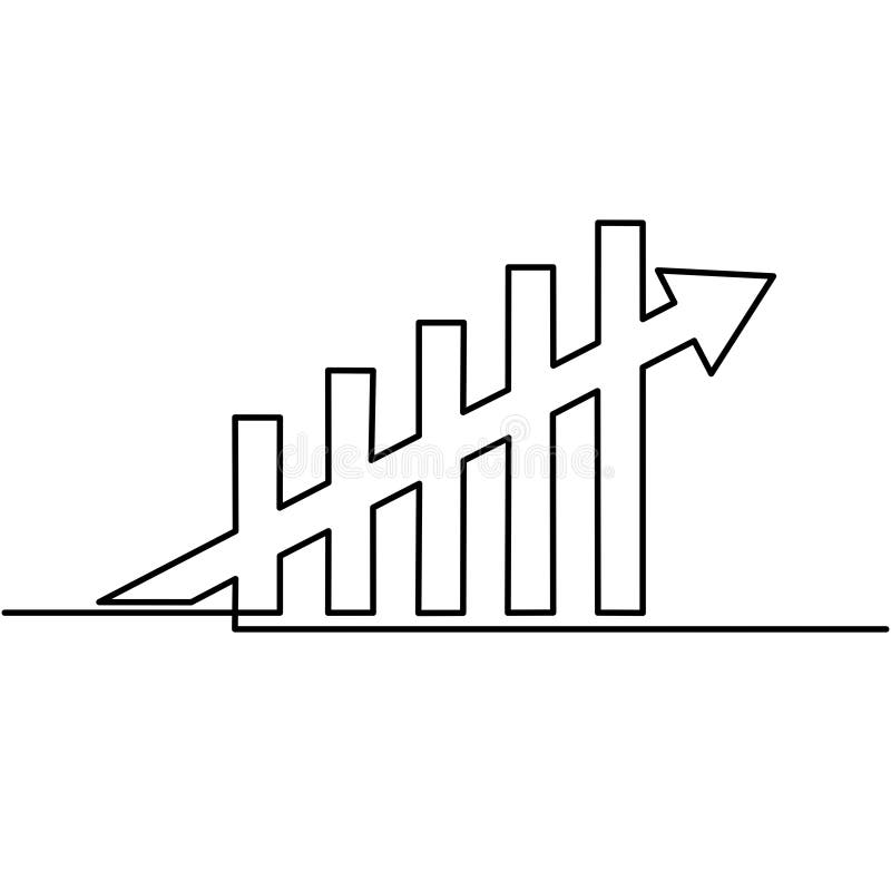 Continuous Line Drawing of Bar Chart, Growing Graph, Business Growth ...