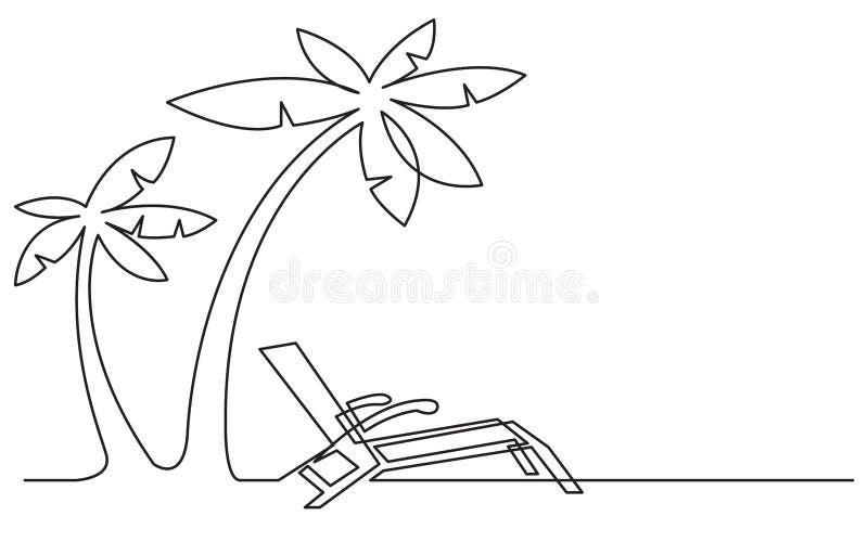 Continuous Line Drawing of Beach Chair and Palm Trees Stock Vector ...