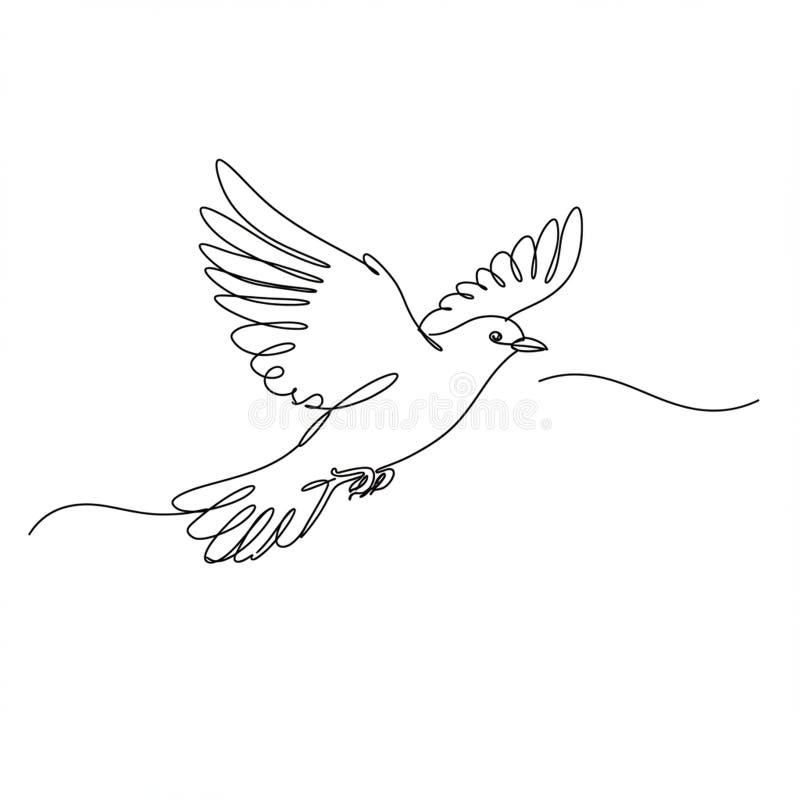 Continuous Line Drawing of a Bird in Flight with Outstretched Wings and ...
