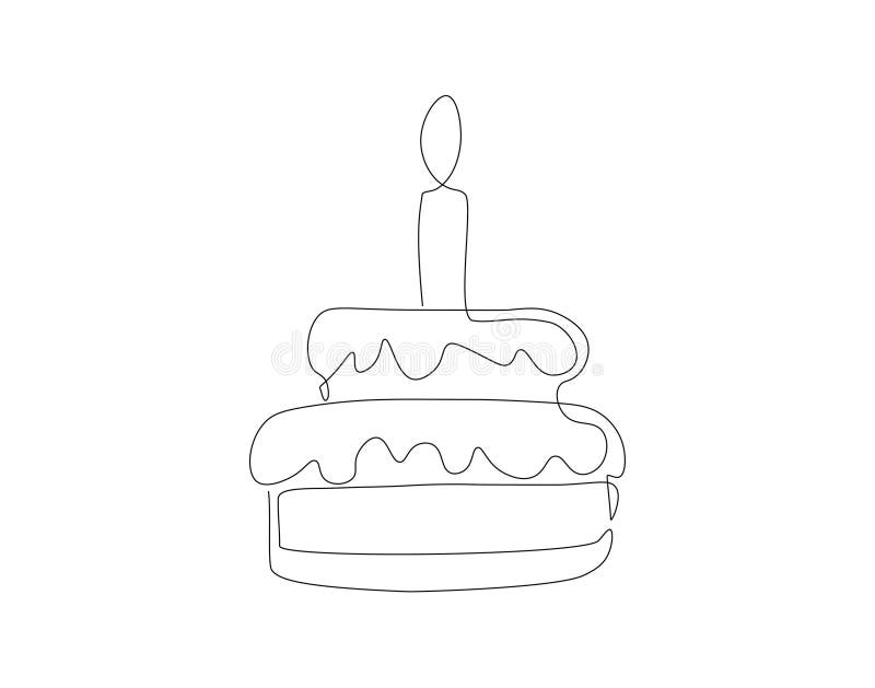 Continuous Line Drawing of Birthday Cake. One Line of Cake. Birthday ...