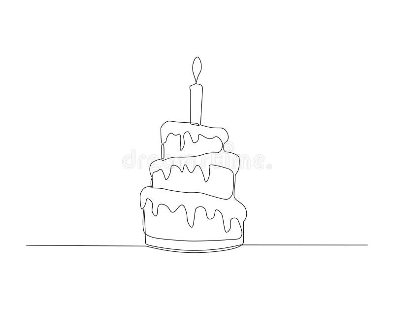 Continuous Line Drawing of Birthday Cake. One Line of Cake. Birthday ...