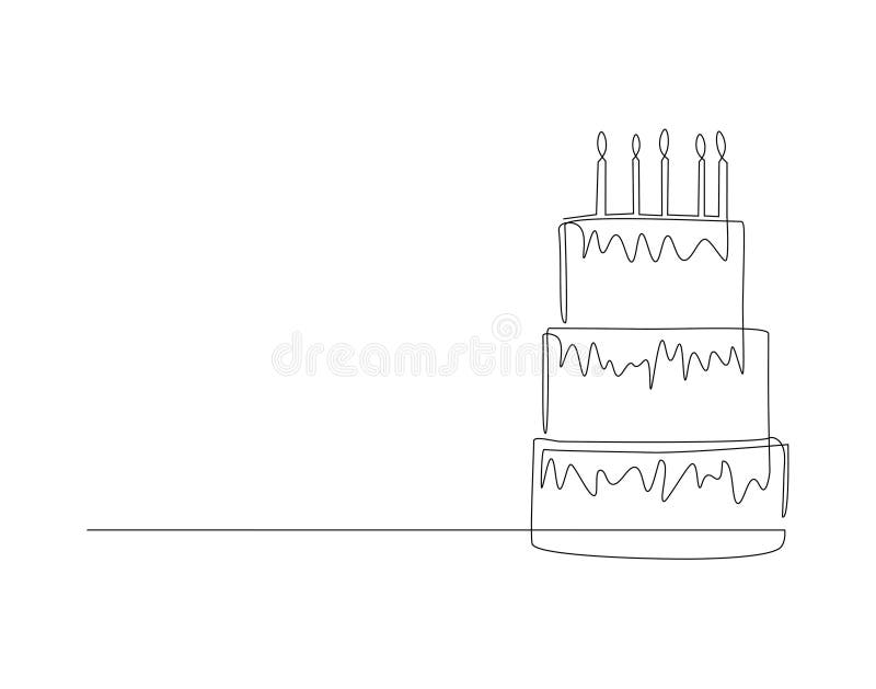Continuous Line Drawing of Birthday Cake. One Line of Cake. Birthday ...