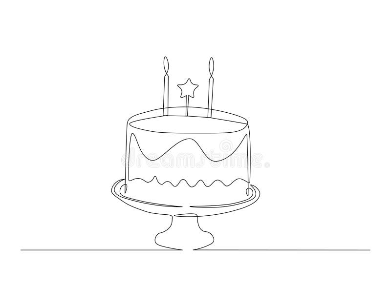 Continuous Line Drawing of Birthday Cake. One Line of Cake. Birthday ...