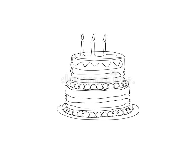 Continuous Line Drawing of Birthday Cake. One Line of Cake. Birthday ...