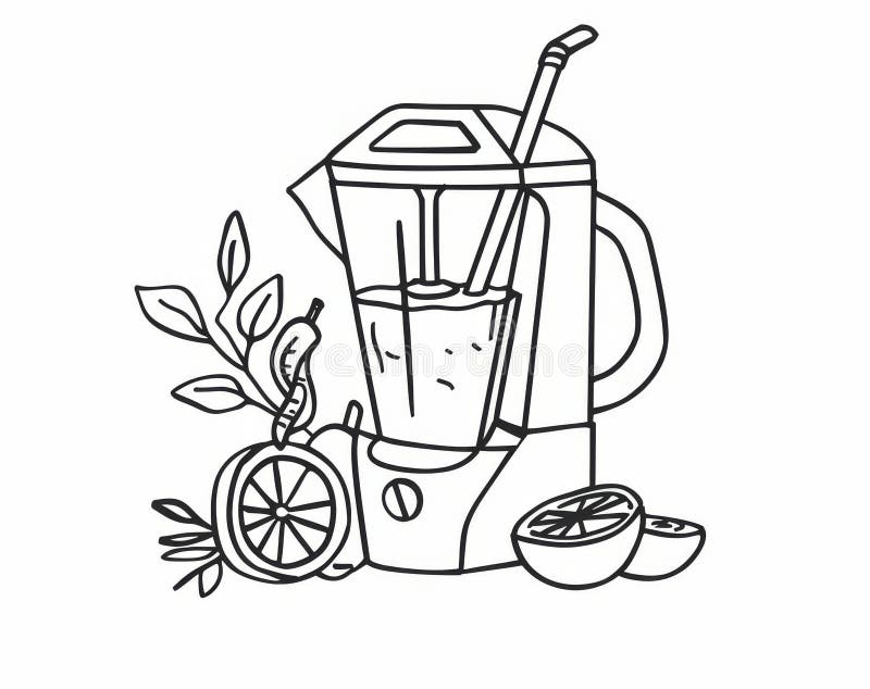 This is a Continuous Line Drawing of a Blender and Mango Juice, a ...