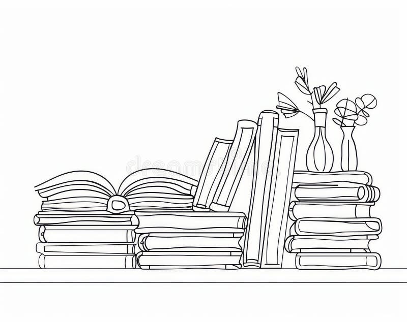 A Continuous Line Drawing of Books. School and Education Concept ...